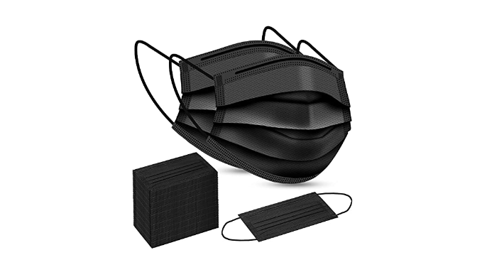 100 Pack Disposable Face Masks, 3 Ply Filter Protection Black ...