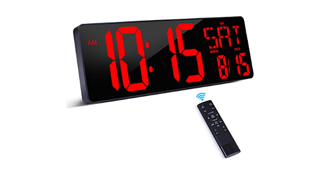 XREXS Large Digital Wall Clock with Remote Control, 16.5 Inch LED Large ...