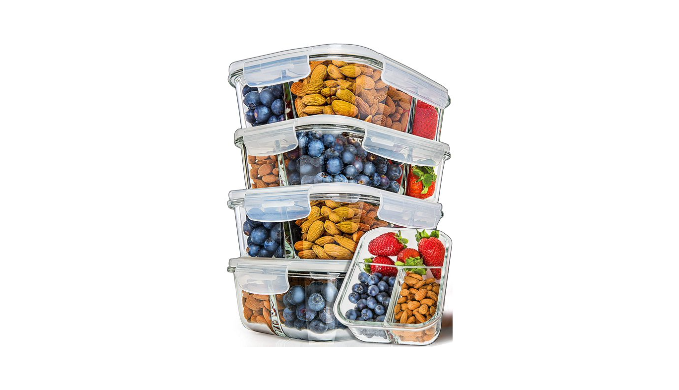 Prep Naturals Glass Meal Prep Containers 3 Compartment 5 Pack - Glass ...