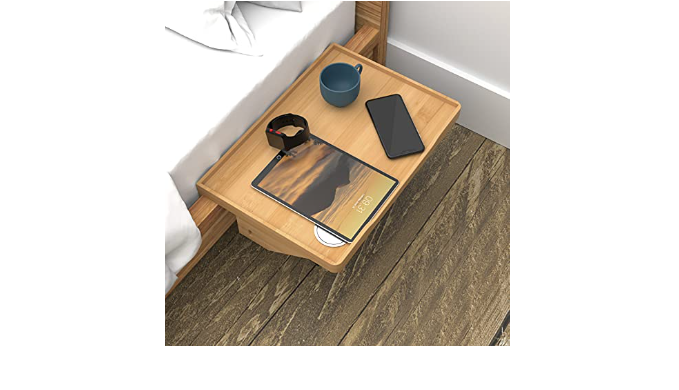 HTTYYX Bamboo Bedside Shelf for Bed – with 2pc S Hooks & Cable ...