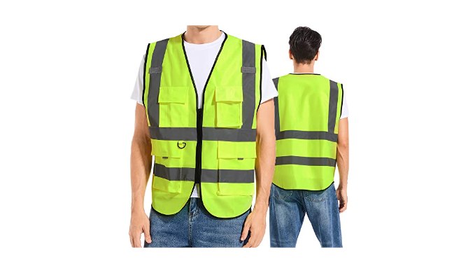 Safety Vest ，With 9 Pockets, High Visibility Reflective Vest, Men’s ...