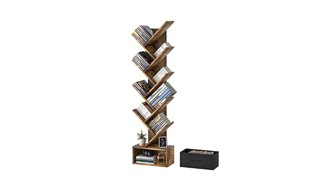 Tree Bookshelf with Drawer Vertical Bookshelf Tree Wood for Small ...