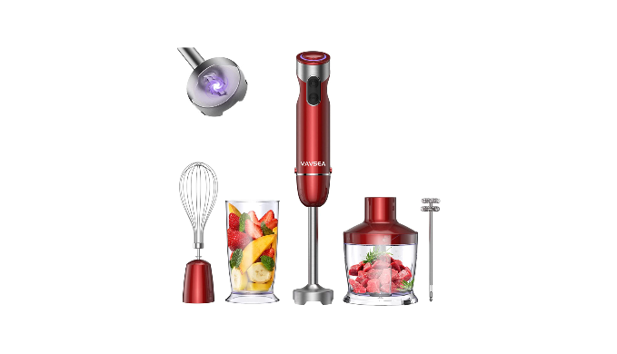 VAVSEA 1000W 5-in-1 Immersion hand Blender, 12 Speed Stick Blender with Mixing Beaker (22oz) 304 ...