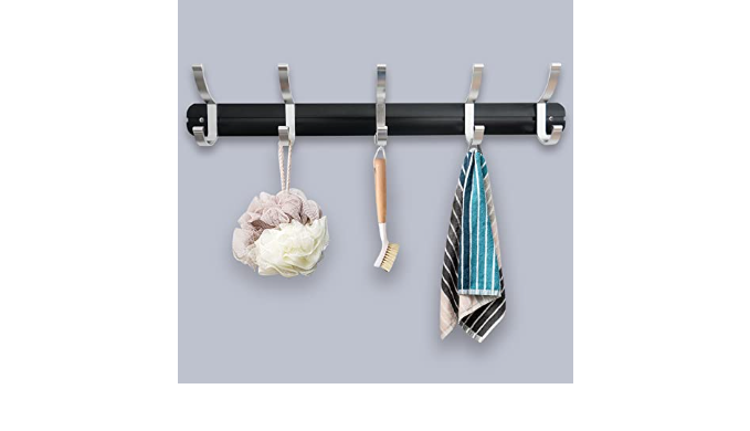 NOZVYCI Wall Mounted Coat Rack Hook with 5 Sliding Hooks Movable Coat ...