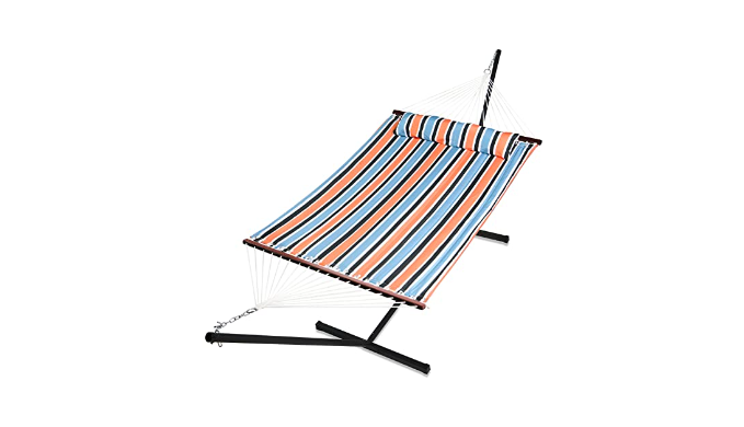 SUNLAX Two Person Hammock with 12FT Portable Steel Stand and Spreader ...