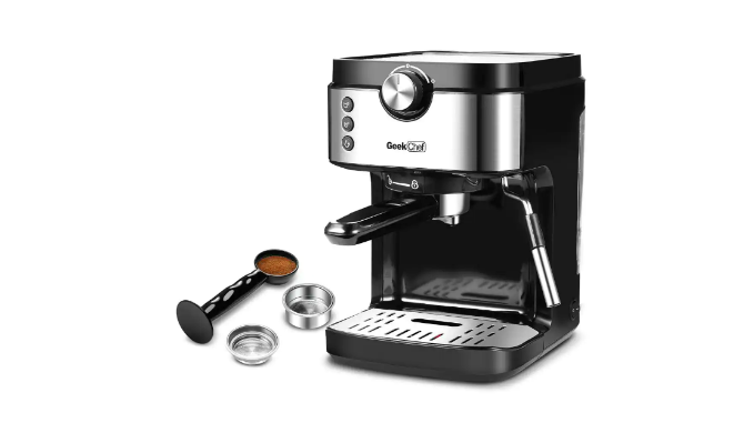 2-Cup Black Espresso Machine 20-Bar Coffee Machine with Foaming Milk ...