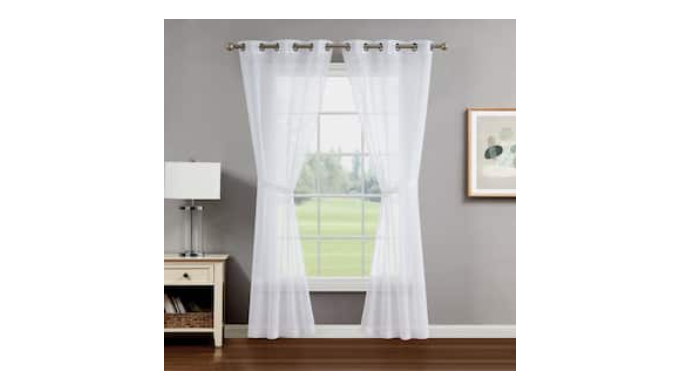 Rosemary White Grommet Sheer Tiebacks Window Curtain 38 in. W x 84 in ...