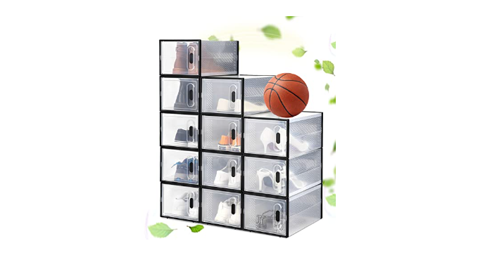 12 Pack Shoe Storage Boxes, Clear Plastic Stackable Shoe Boxes with ...