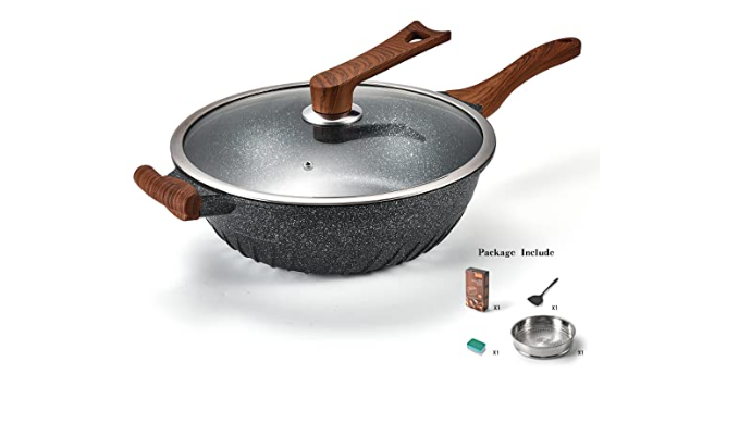 Giyoca Cook Chinese Wok and Stir Fry Pans, Nonstick Granite Coating ...