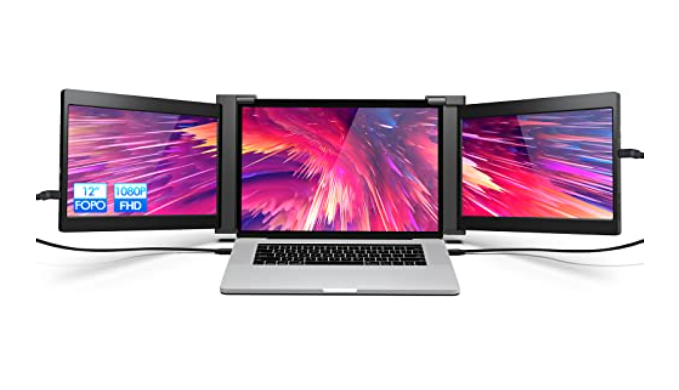 FOPO 12″ Triple Portable Monitor 1080P FHD IPS Triple Monitor Extender ...