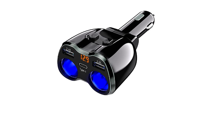 USB C Car Charger, 2 Sockets Cigarette Lighter Splitter 12/24V 80W Dual ...