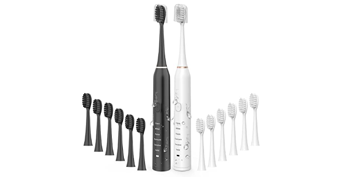 BUBBLE-FLY Two Electric Toothbrushes, Black & White Set Electric ...