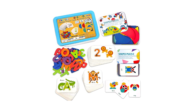 Alphabet and Number Flash Cards Matching Puzzle, Wooden Shapes Puzzle ...