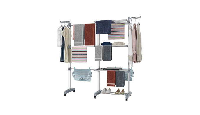 DEVO Clothes Drying Rack, Large 4-Tier Folding Laundry Rack, Adjustable ...