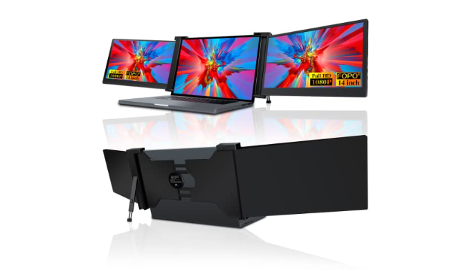 FOPO 14” Triple Portable Monitor, FHD 1080P HDR IPS Laptop Screen ...