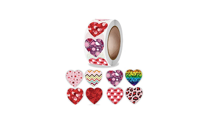 500 PCS Heart Stickers Roll 1 inch Heart Label Decals Self Adhesive ...
