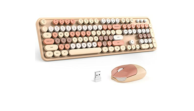Wireless Keyboard and Mouse Combo - GEEZER Coffee Full-Sized Colorful ...