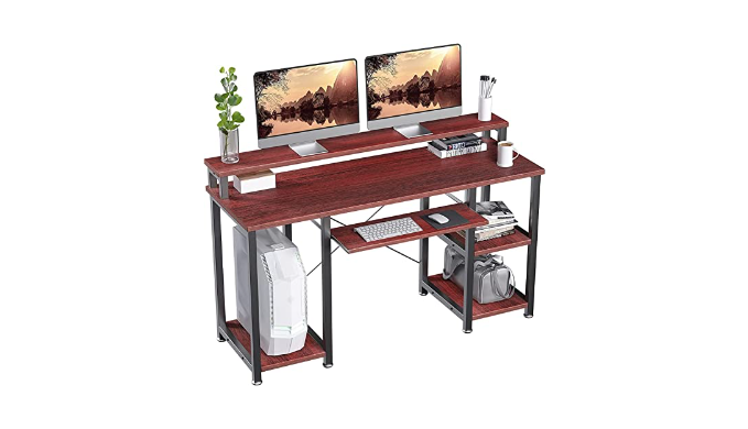 NOBLEWELL Computer Desk with Monitor Stand Storage Shelves Keyboard ...