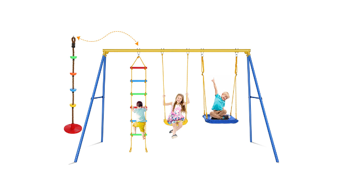 Swing Sets for Backyard, 4 in 1 Swing Sets with Heavy-Duty A-Frame ...