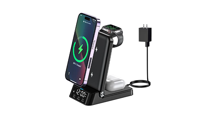 Wireless Charging Station with Alarm Clock 4 in 1 Fast Wireless Charger ...