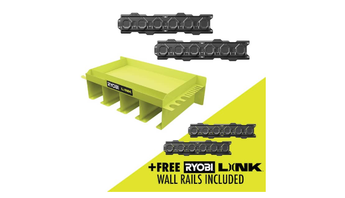 RYOBI LINK Tool Organizer Shelf with Wall Rail (2-Pack) and FREE Wall ...