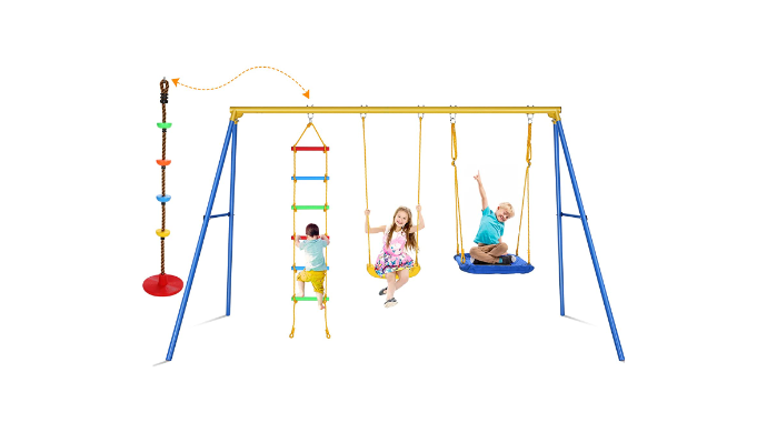 Swing Sets for Backyard, 4 in 1 Swing Sets with Heavy-Duty A-Frame ...