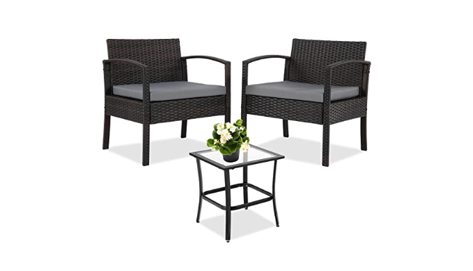 3 Pieces Patio Set Outdoor Wicker Patio Furniture Sets Modern Bistro ...