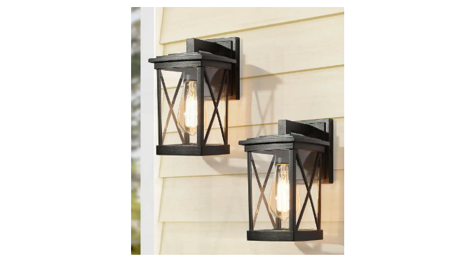 LNC 1-Light Black Hardwired Outdoor Rectangle Lantern Sconce With Clear ...