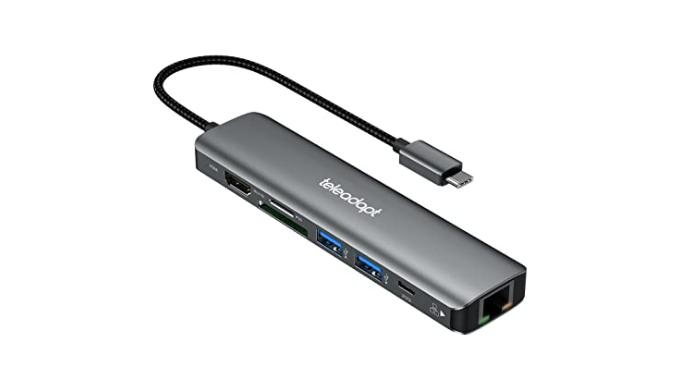 Teleadapt USB C Hub, USB C to Ethernet Hub, 7-in-1 USB Hub Multiport ...