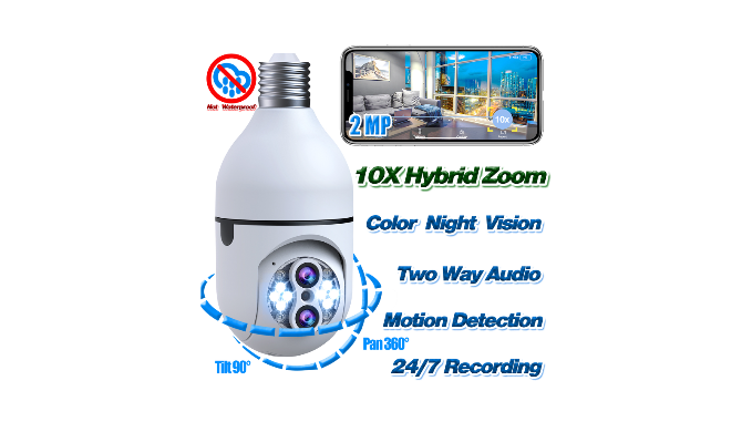 Toguard SC11 10X Hybrid Zoom Light Bulb Security Camera Outdoor E27 PTZ ...