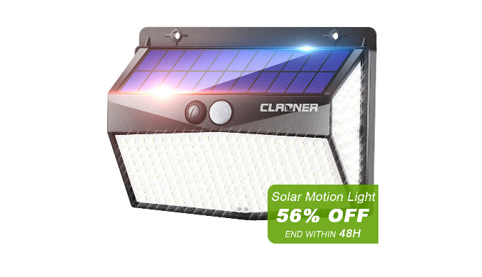 CLAONER 318 LED Solar Powered Lights PIR Motion Sensor Outdoor Garden ...