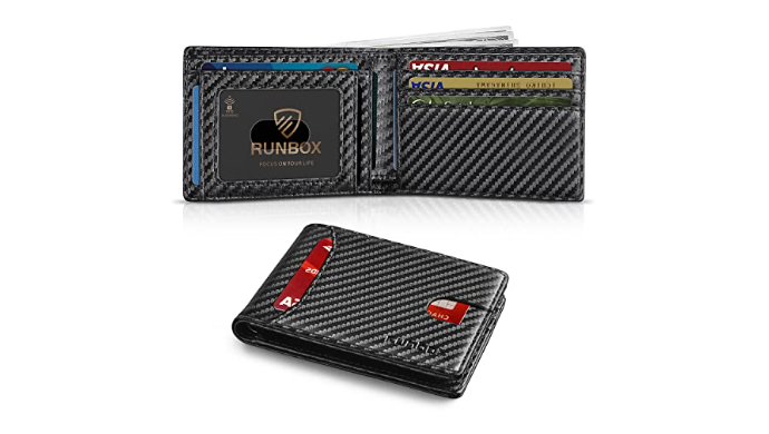 RUNBOX Slim Wallet for Men Minimalist Leather Bifold RFID Blocking with ...