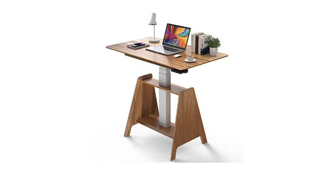 Standing Desk, Electric Height Adjustable Desk with 100% Solid Walnut ...