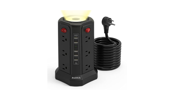 Long Surge Protector Power Strip 16 FT Cord, PASSUS Power Strip Tower ...