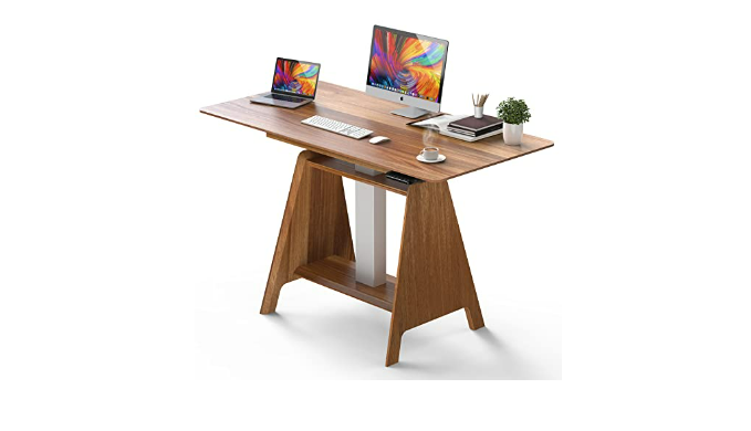 HOUSEELF Adjustable Standing Desk, 100% Solid Wood Adjustable Height ...