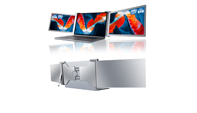 FQQ 15″ Triple Portable Monitor, 1080P FHD Laptop Screen Extender, Dual ...