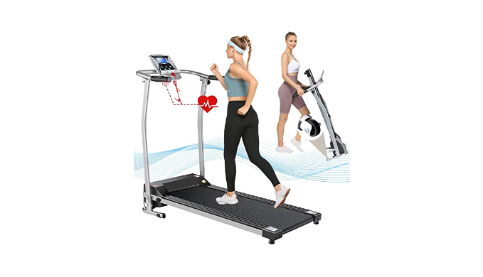Electric Folding Treadmill with Incline for Home with LCD Monitor,Pulse ...