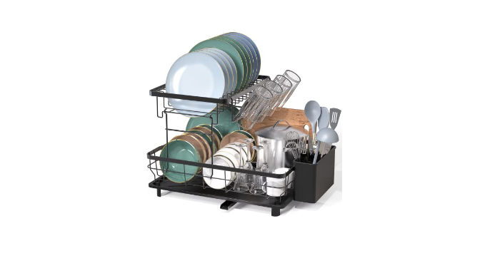 LIONONLY Large Dish Drying Rack with Drainboard, 2 Tier Stainless Steel ...