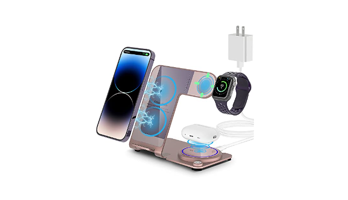Wireless Charger, Aluminum Alloy 3 in 1 Wireless Charging Station for ...