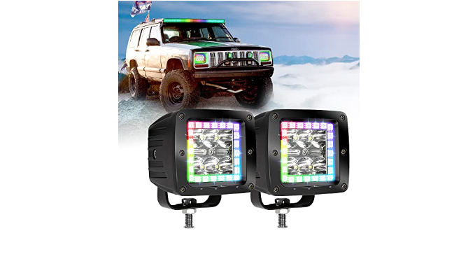 Pack 2 Nicoko 3″ 18w RGB LED Work Light pods Lights with RGB Chasing ...