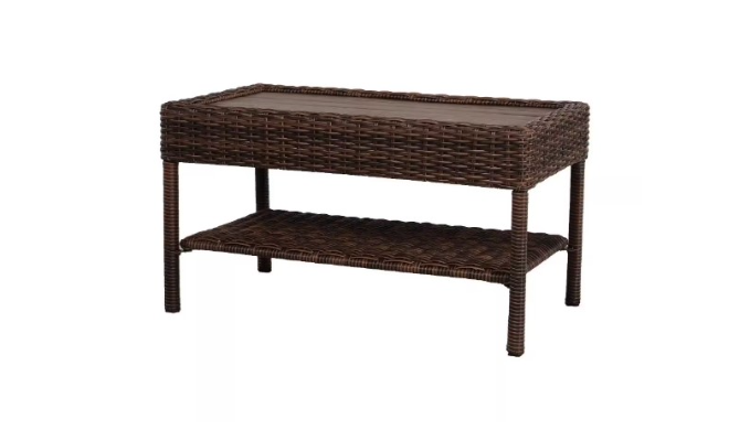 Hampton Bay Cambridge Brown Rectangular Wicker Outdoor Patio Coffee Table with Faux Wood Table Top Coupon Codes Promo Codes Daily Deals Save Money Today 1Sale