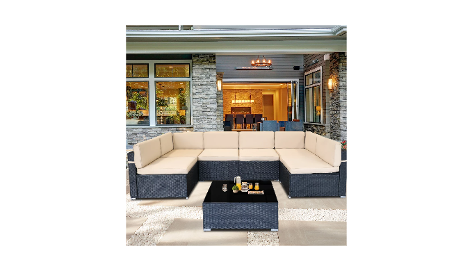 7 Piece Rattan Sectional Sofa Set, Outdoor Conversation Set, All ...