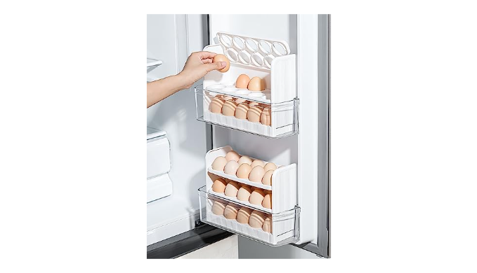 30 Grid Egg Container for Refrigerator, Reversible 3 Layer Eggs Shelf ...