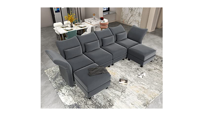 LLappuil Modular Sectional Sofa U Shaped Velvet Couch with Storage ...