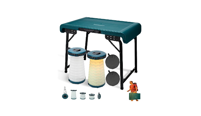 OXAMAFIT Portable Table and Stools Set, Folding Table and Telescopic ...