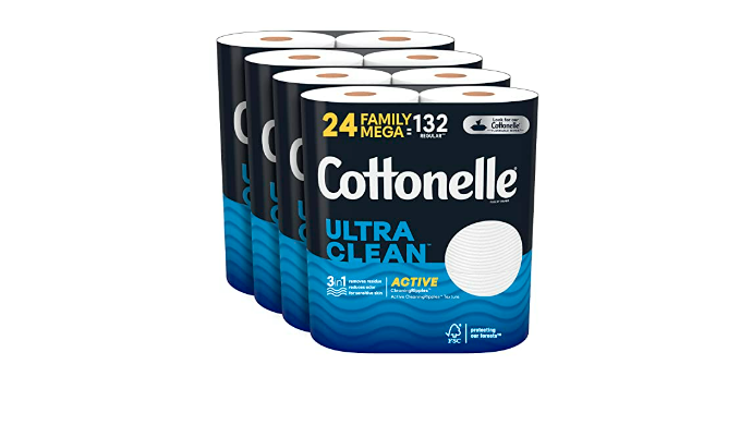 Cottonelle Ultra Clean Toilet Paper with Active CleaningRipples Texture, Strong Bath Tissue, 24 ...