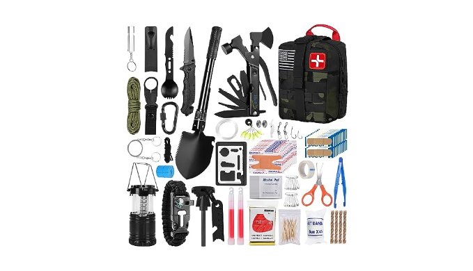 170 PCS Survival First Aid Kit, Tactical Trauma Kit with Essential Gear Emergency Medical ...