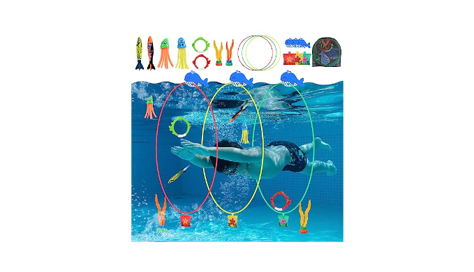 Diving Swim Thru Rings, 17PCS Pool Toys Games Set Swim Hoops + Whale ...