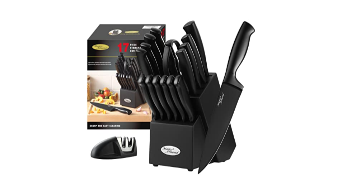 Marco Almond® Kitchen Knife Set with Block and Sharpener MA23, 17 ...