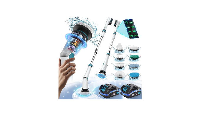1200 RPM Electric Spin Scrubber Bathroom Cleaning Brush, 4000mAh ...